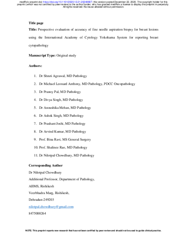 (PDF) Prospective evaluation of accuracy of fine needle aspiration ...