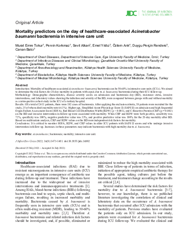 (PDF) Economic Impact of Acinetobacter baumannii Infection in the ...
