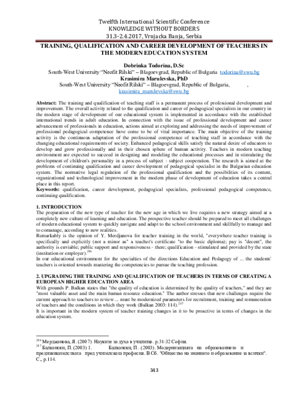 (PDF) Training, Qualification and Career Development of Teachers in the ...