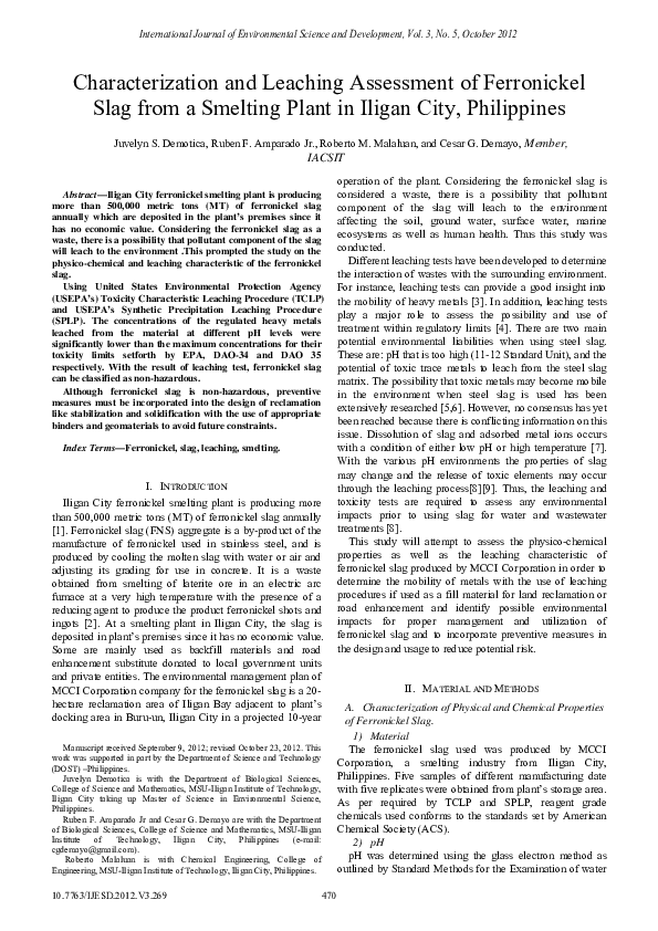 (PDF) Characterization and Leaching Assessment of Ferronickel Slag from ...