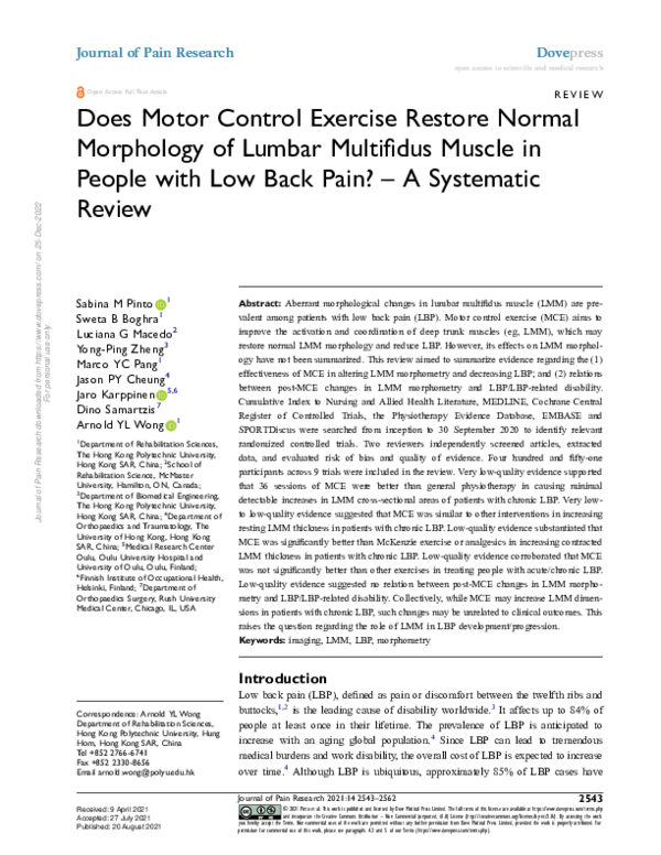 (PDF) Does Motor Control Exercise Restore Normal Morphology of Lumbar ...