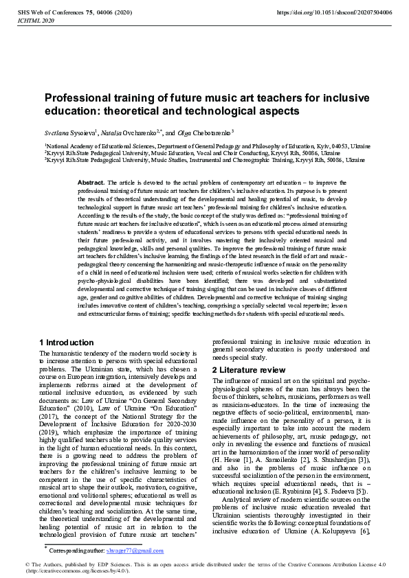 (PDF) Professional training of future music art teachers for inclusive ...