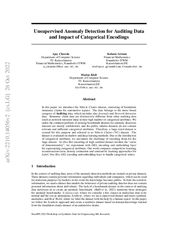 (PDF) Unsupervised Anomaly Detection for Auditing Data and Impact of Categorical Encodings