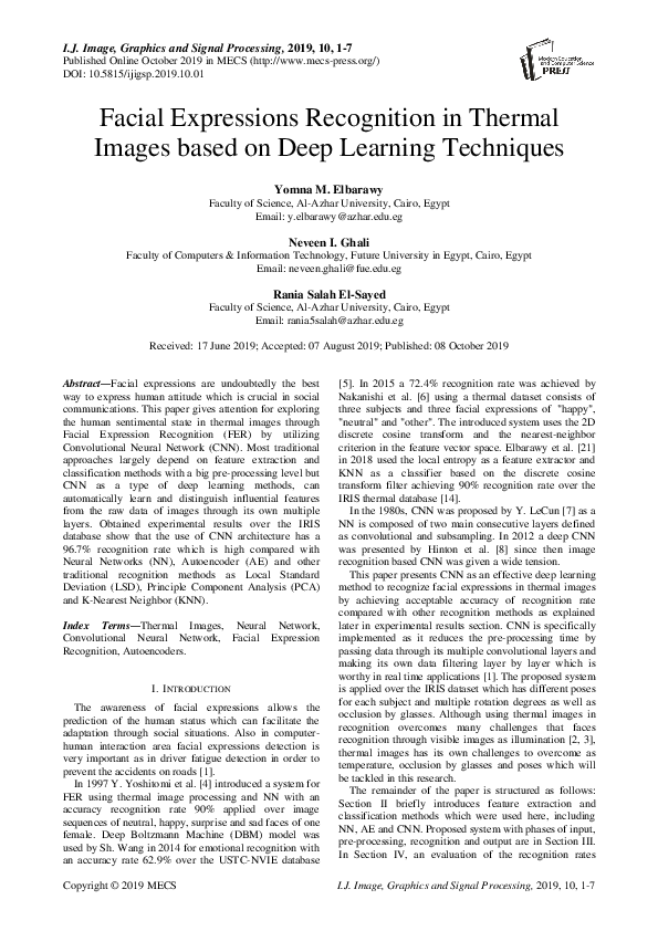 Pdf Recognizing Facial Expressions In Thermal Images