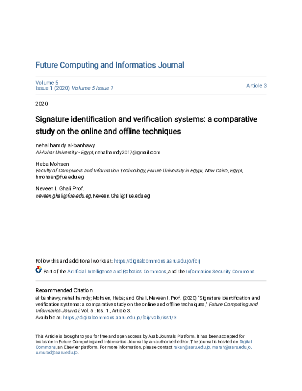 (PDF) Signature Identification and Verification Systems: A Comparative Study on the Online and ...
