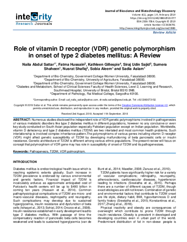 (PDF) Role of vitamin D receptor (VDR) genetic polymorphism in onset of ...
