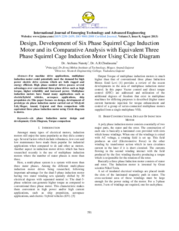 Pdf Design Development Of Six Phase Squirrel Cage Induction Motor And Its Comparative