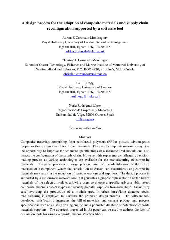 (PDF) A design process for the adoption of composite materials and supply chain reconfiguration ...