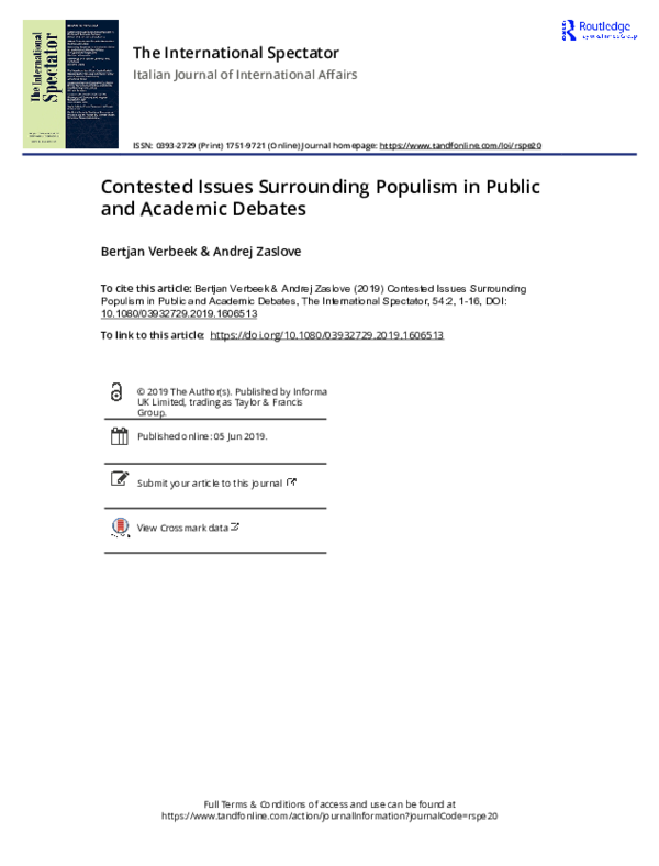(PDF) Contested Issues Surrounding Populism in Public and Academic Debates