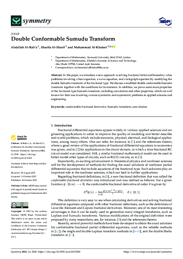 Pdf Double Conformable Sumudu Transform