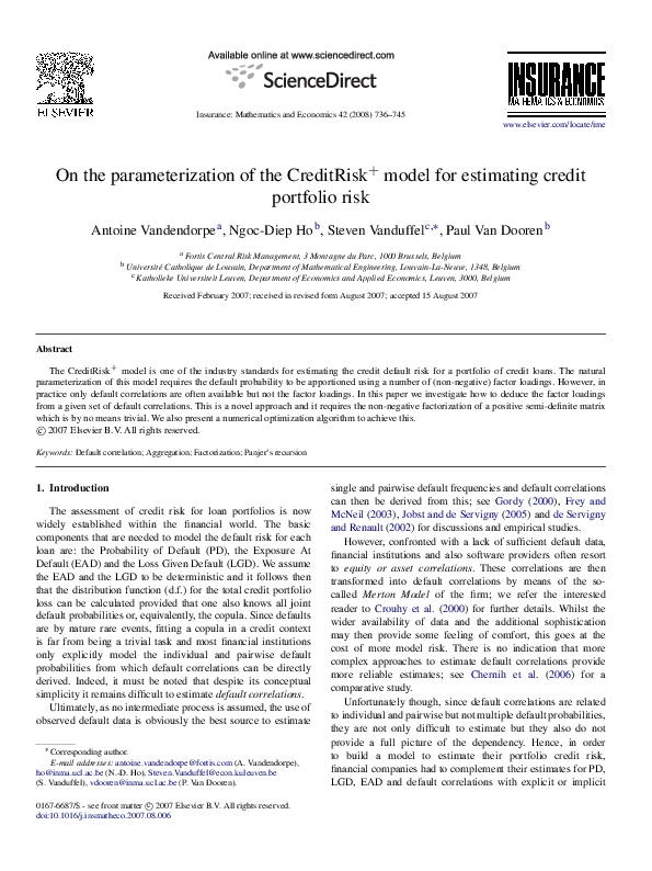 (PDF) On the parameterization of the CreditRisk + model for estimating ...