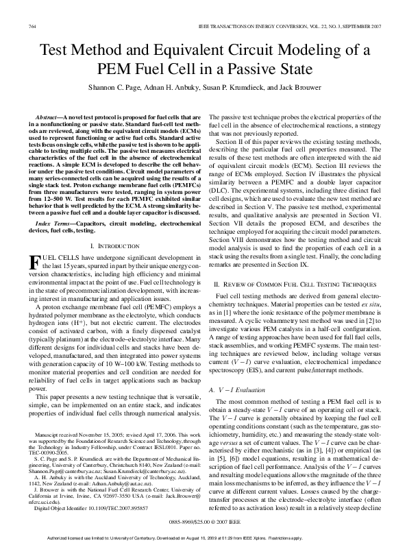 (PDF) Test Method and Equivalent Circuit Modelling of a PEM Fuel Cell ...