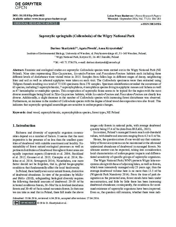 (PDF) Saproxylic springtails (Collembola) of the Wigry National Park ...
