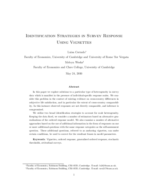 (PDF) Identification Strategies in Survey Response Using Vignettes