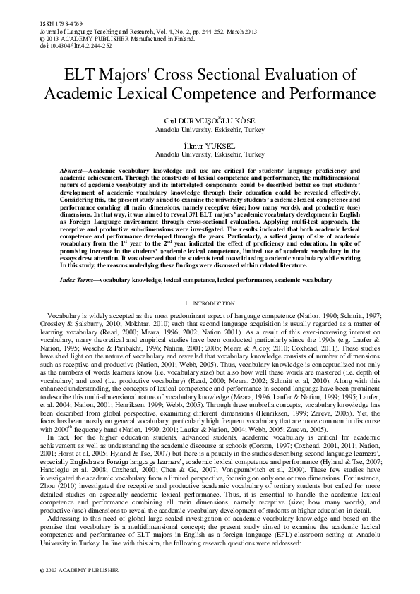 (PDF) ELT Majors' Cross Sectional Evaluation of Academic Lexical ...