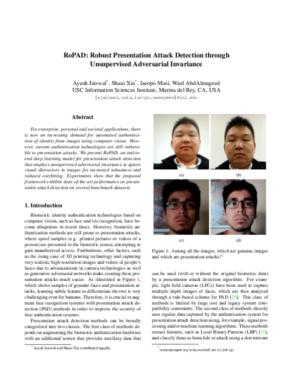 Pdf Ropad Robust Presentation Attack Detection Through Unsupervised Adversarial Invariance