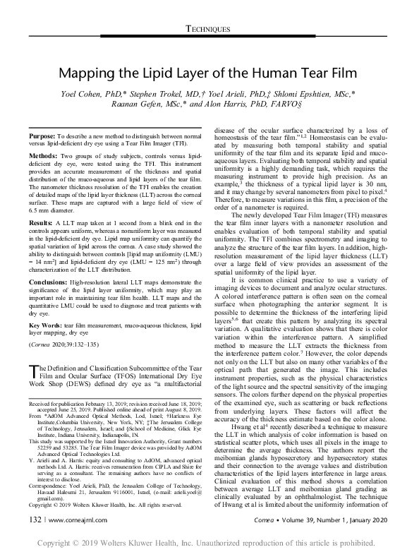 (PDF) Mapping the Lipid Layer of the Human Tear Film | Raanan Gefen ...