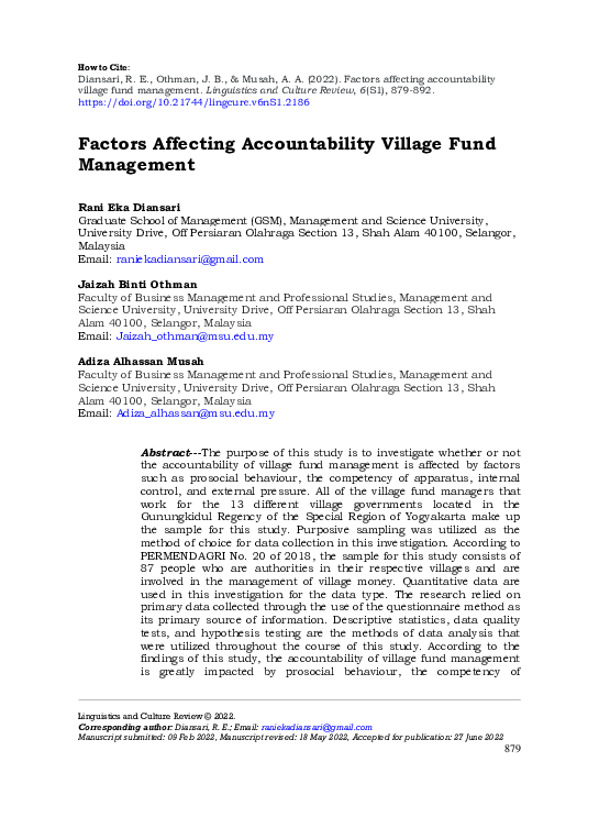 (PDF) Factors affecting accountability village fund management