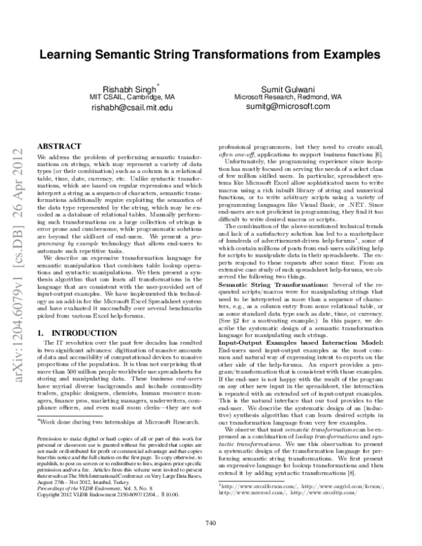 (PDF) Learning semantic string transformations from examples | Rishabh Singh - Academia.edu