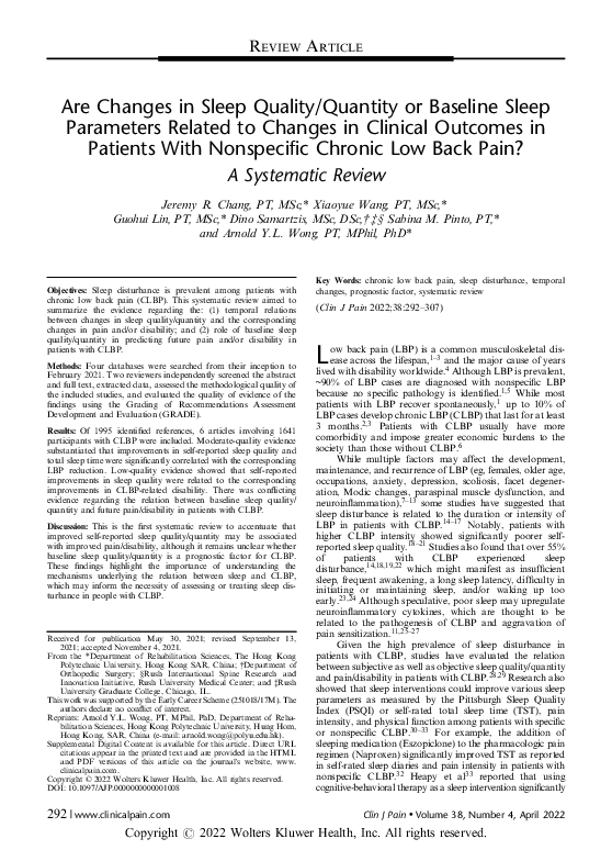(PDF) Are Changes in Sleep Quality/Quantity or Baseline Sleep ...