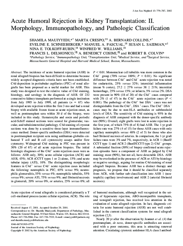 (PDF) Acute Humoral Rejection in Kidney Transplantation: II. Morphology ...