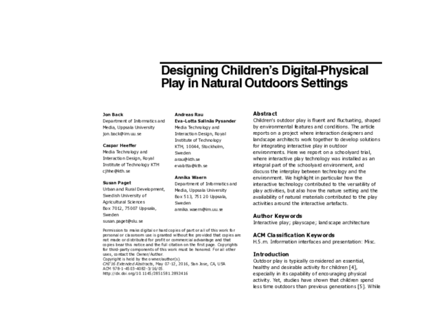 (PDF) Designing Children's Digital-Physical Play in Natural Outdoors ...