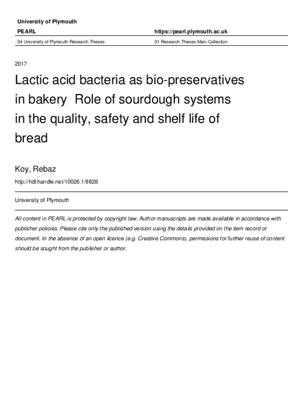 (PDF) Lactic acid bacteria as bio-preservatives in bakery : role of ...