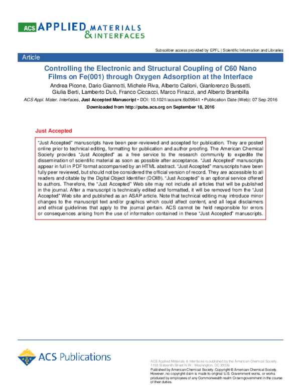 (PDF) Controlling the Electronic and Structural Coupling of C60 Nano Films on Fe(001) through ...