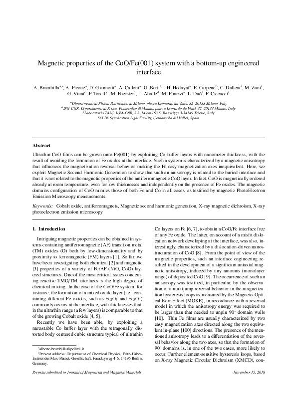(PDF) Magnetic properties of the CoO/Fe(001) system with a bottom-up ...