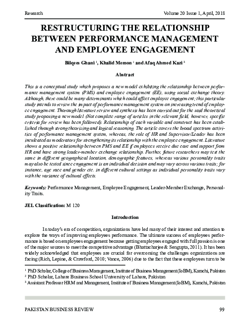 (PDF) Restructuring the Relationship Between Performance Management and Employee Engagement