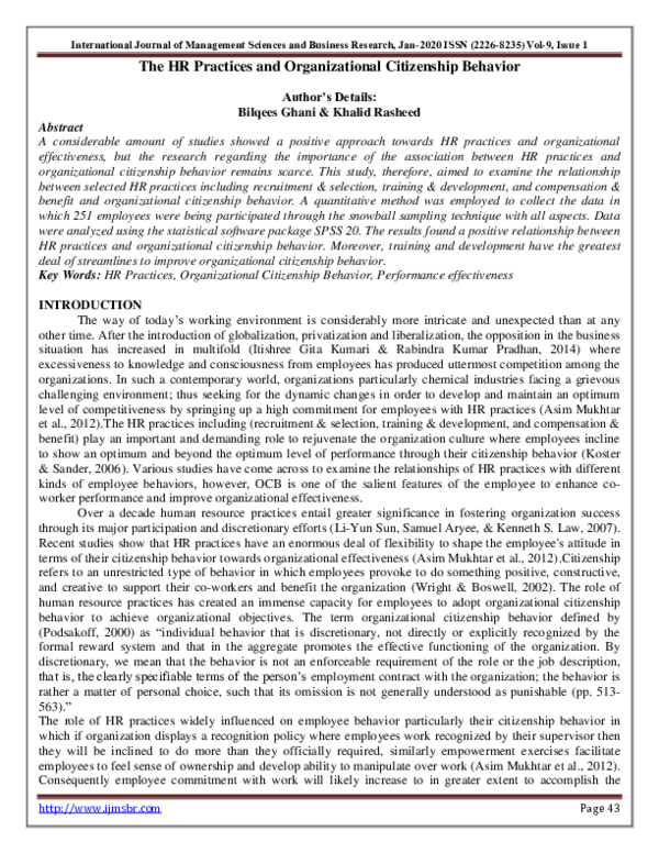 (PDF) The HR Practices and Organizational Citizenship Behavior