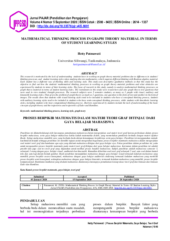 (PDF) Mathematical Thinking Process in Graph Theory Material in Terms ...