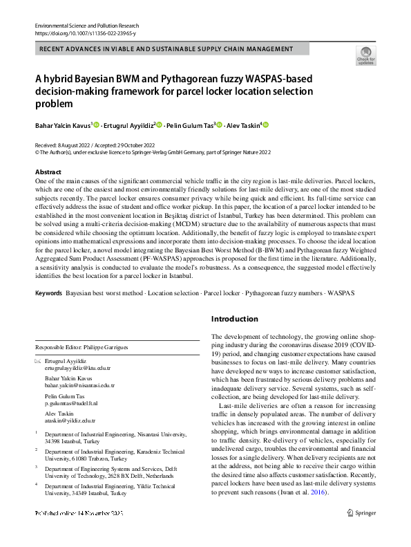 (PDF) A hybrid Bayesian BWM and Pythagorean fuzzy WASPAS-based decision-making framework for ...