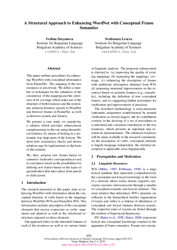 (PDF) A Structural Approach to EnhancingWordNet with Conceptual Frame ...