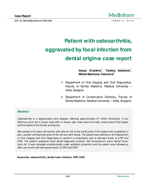 (PDF) Patient with osteoarthritis, aggravated by focal infection from ...