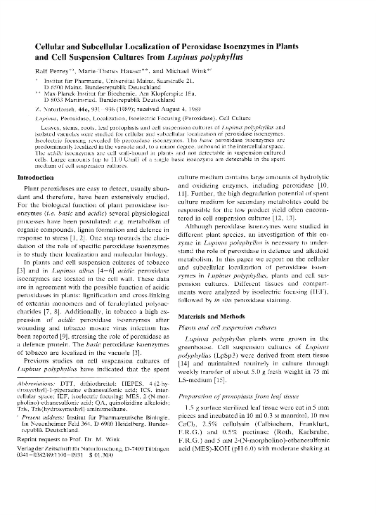 (PDF) Cellular and Subcellular Localization of Peroxidase Isoenzymes in ...