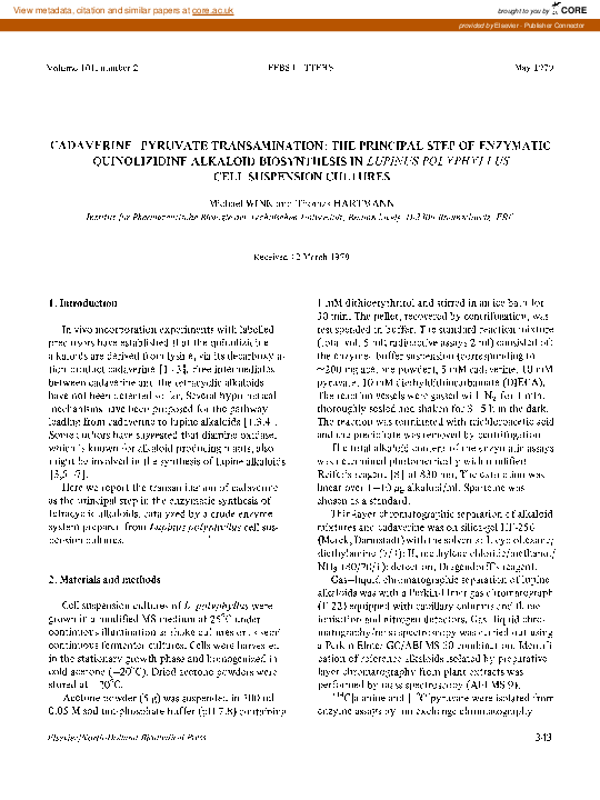 (PDF) Cadaverine-pyruvate transamination: The principal step of ...