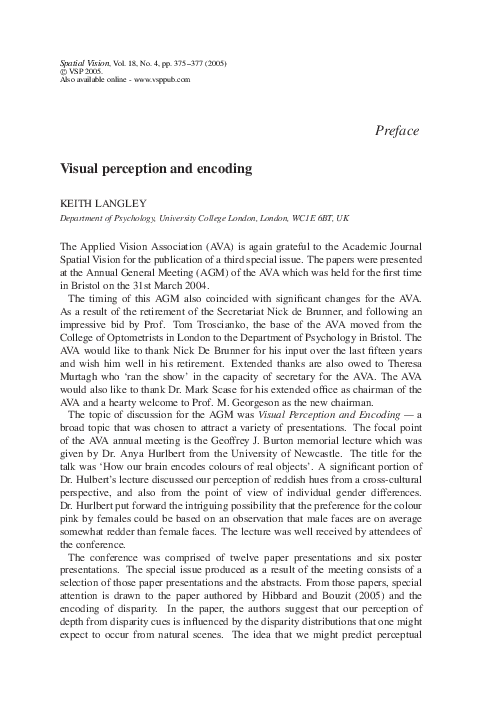 (PDF) Visual perception and encoding