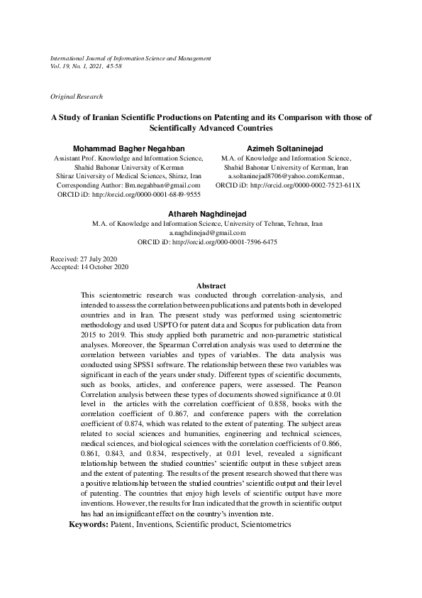 (PDF) A Study of Iranian Scientific Productions on Patenting and its ...