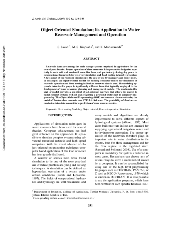 (PDF) Object Oriented Simulation; Its Application in Water Reservoir ...
