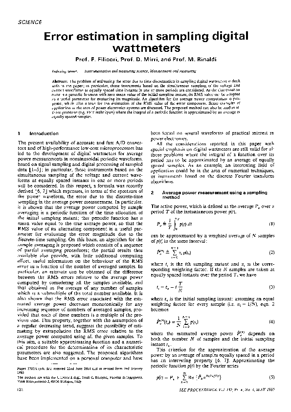 (PDF) Error estimation in sampling digital wattmeters