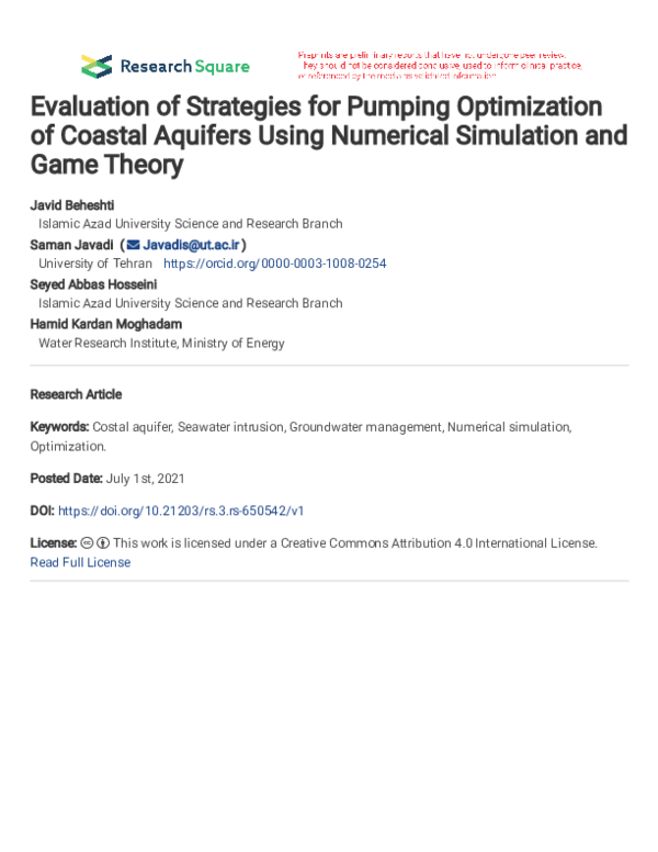 (PDF) Evaluation of Strategies for Pumping Optimization of Coastal Aquifers Using Numerical ...