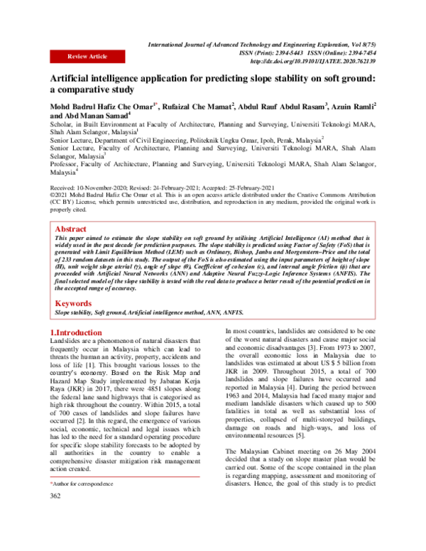 Artificial intelligence application for predicting slope stability on soft ground: a comparative ...