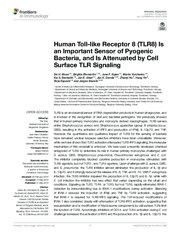 (PDF) Human Toll-like Receptor 8 (TLR8) Is an Important Sensor of ...