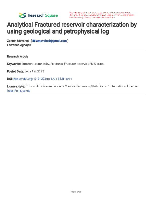 (PDF) Analytical Fractured reservoir characterization by using geological and petrophysical log