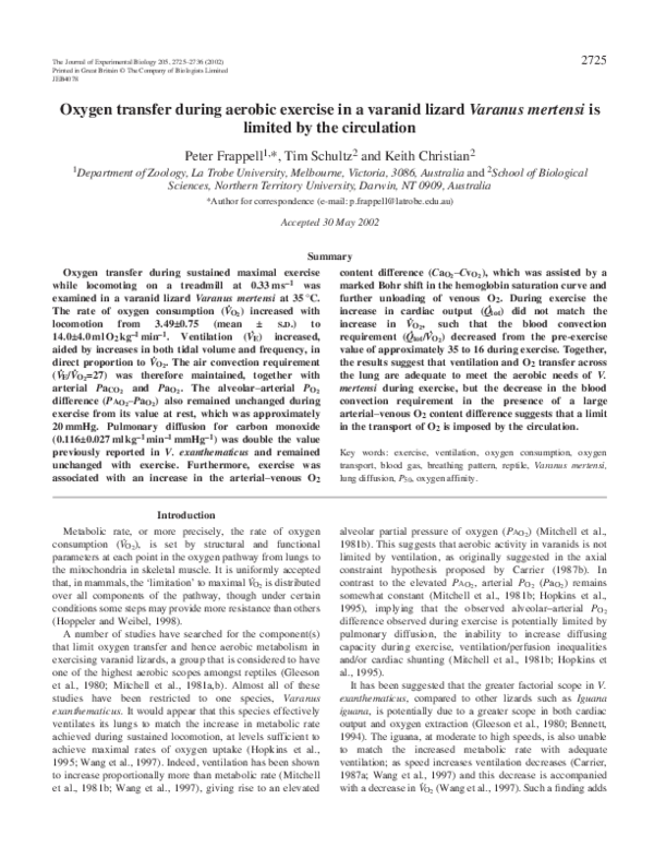 (PDF) Oxygen transfer during aerobic exercise in a varanid ...