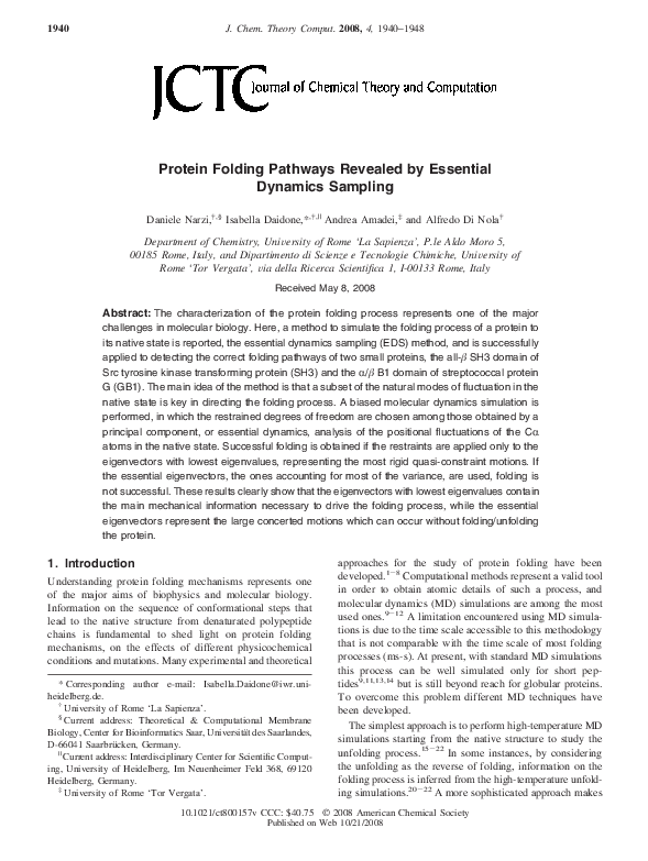 (PDF) Protein Folding Pathways Revealed by Essential Dynamics Sampling
