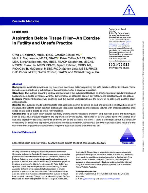 (PDF) Aspiration Before Tissue Filler—An Exercise in Futility and ...