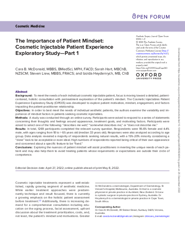 (PDF) The Importance of Patient Mindset: Cosmetic Injectable Patient ...