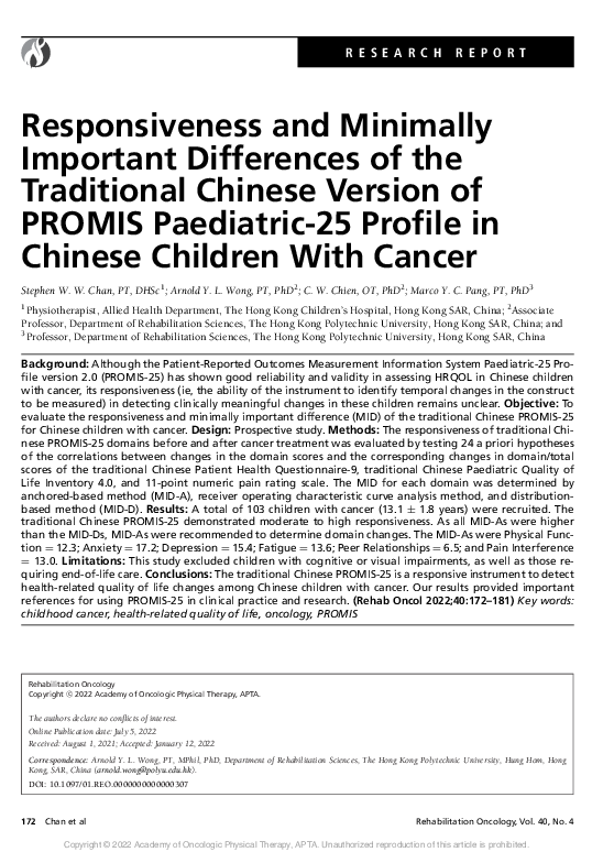 (PDF) Responsiveness and Minimally Important Differences of the ...